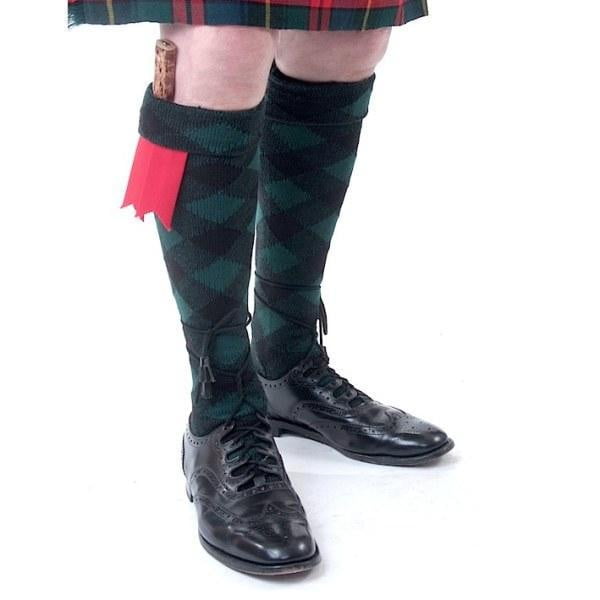 Premium Merino Wool Full Evening Diced Kilt Hose - Claret and Tartan G | Scotland Kilt Co