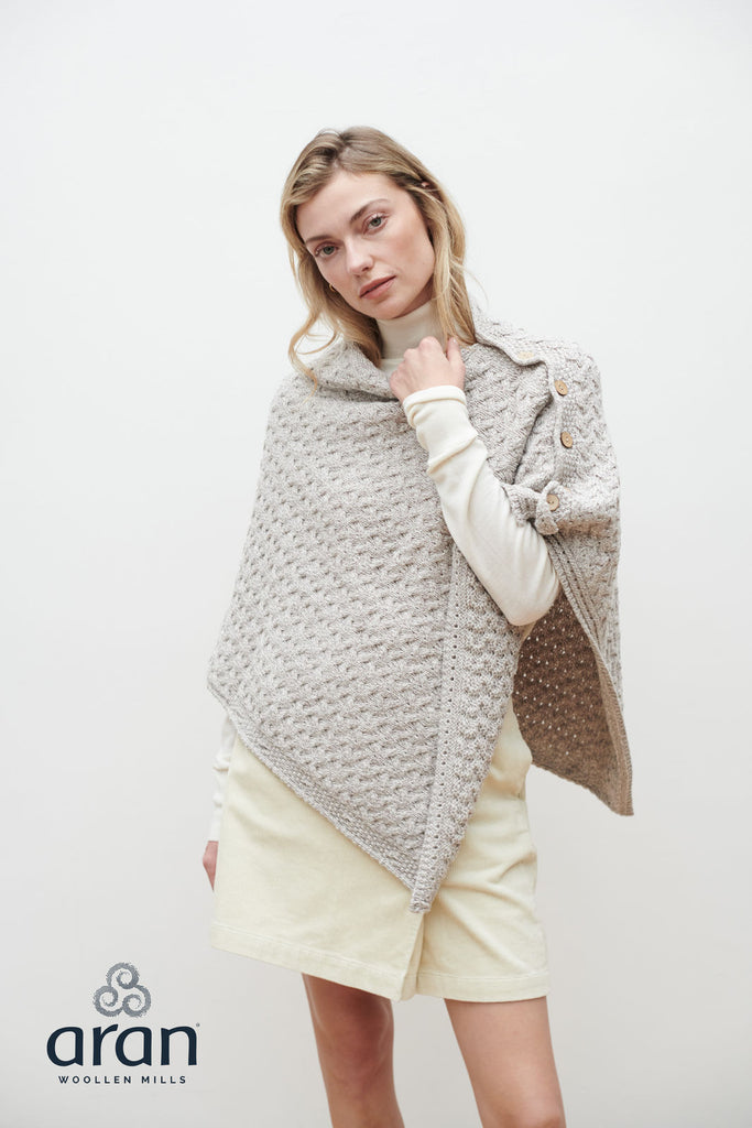 Women's Supersoft Merino Wool Cable Knit Button Poncho | Scotland Kilt Co
