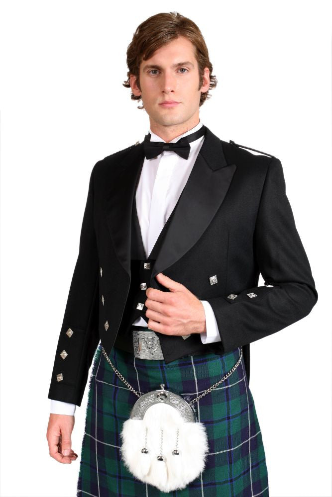 Prince Charlie Jacket and Waistcoat, 100% Black Barathea Wool - Import ...