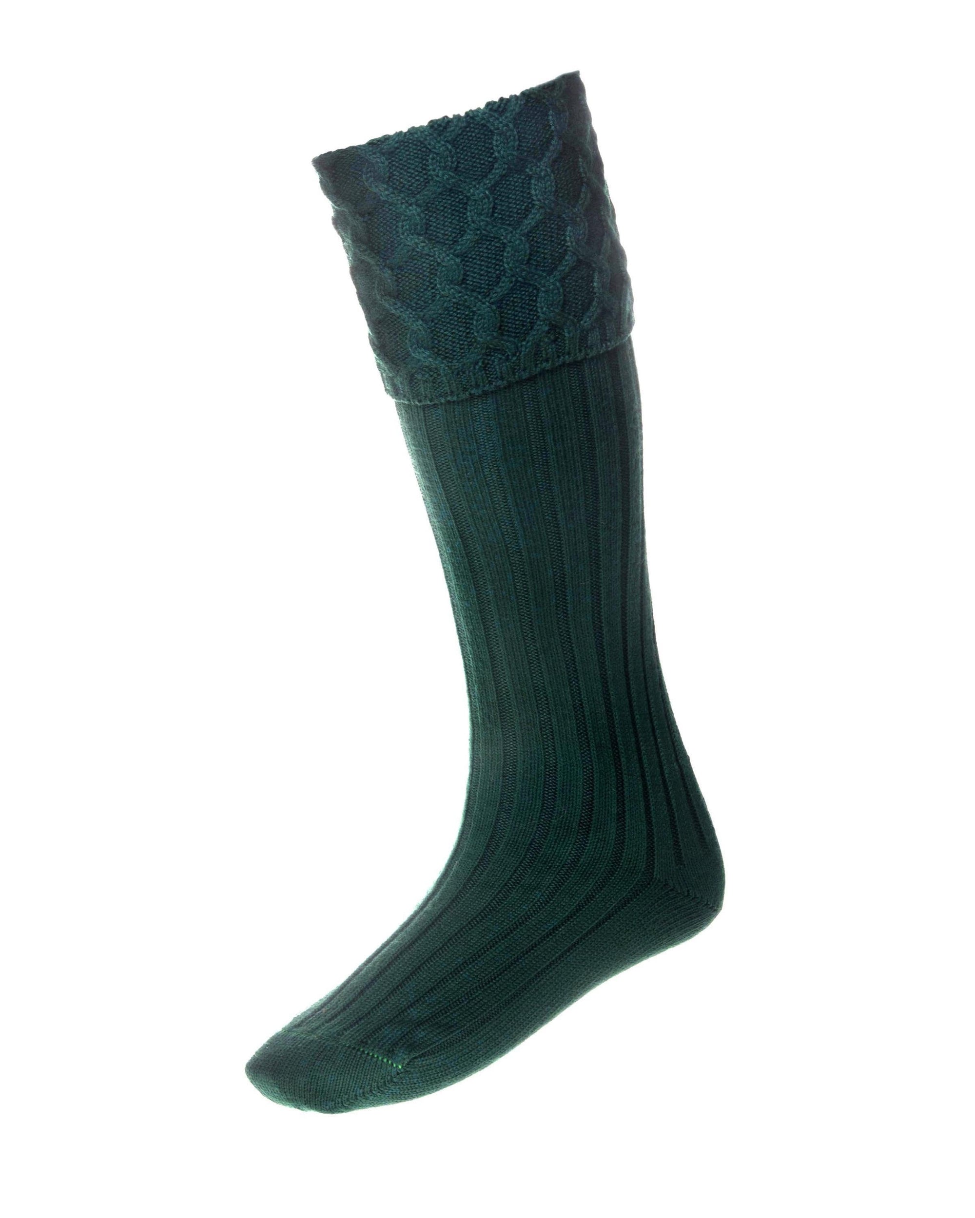Merino Wool Lewis Celtic Cable Kilt Hose - Tartan Green | Scotland Kilt Co