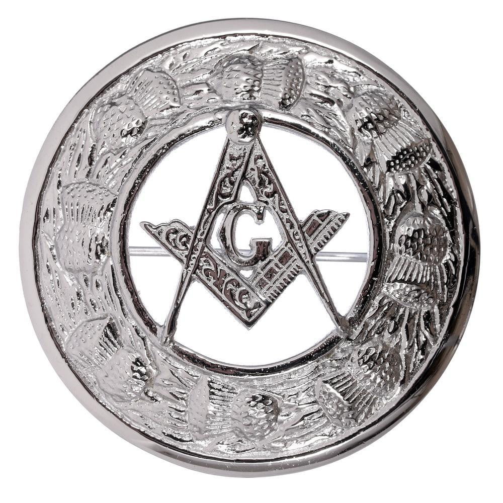 Thistle Design and Masonic Centre Brooch - Chrome Finish | Scotland Kilt Co